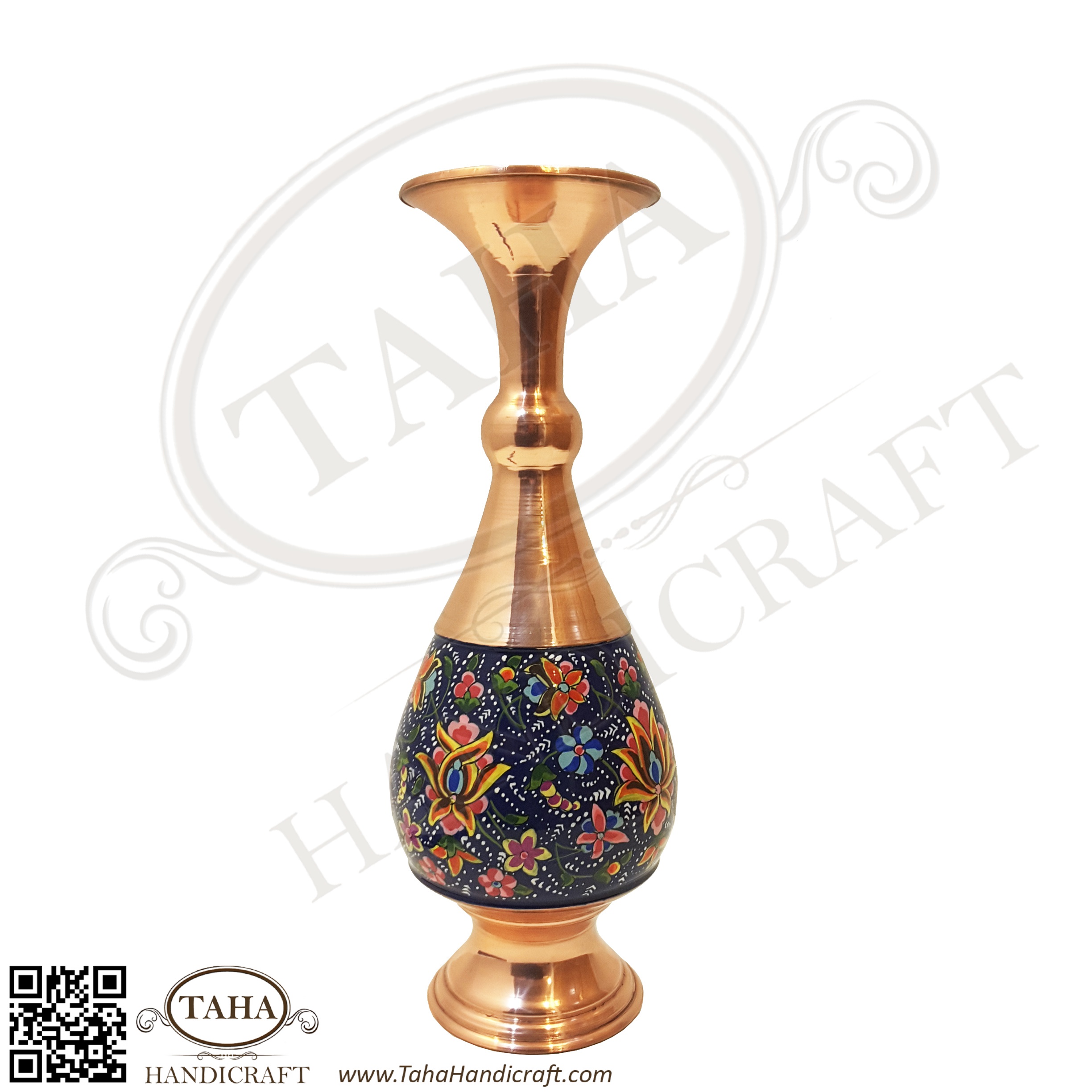 Persian enameled Handicraft (Mina) - Flower Pot Pardazi type - 20 cm | Taha Handicraft Shop